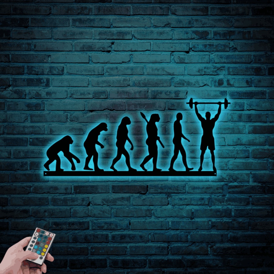 Gym Evolution Sign With Led Lights, Metal Funny Gym Wall Art, Gym Metal ...