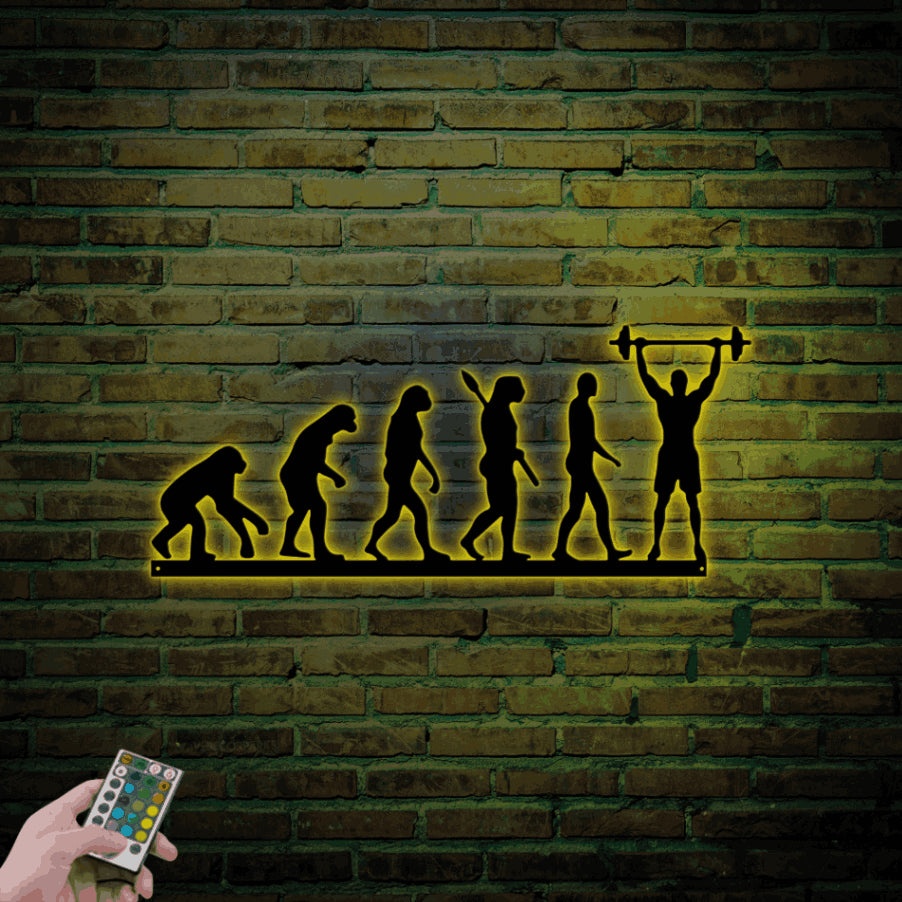 Gym Evolution Sign With Led Lights, Metal Funny Gym Wall Art, Gym Metal ...