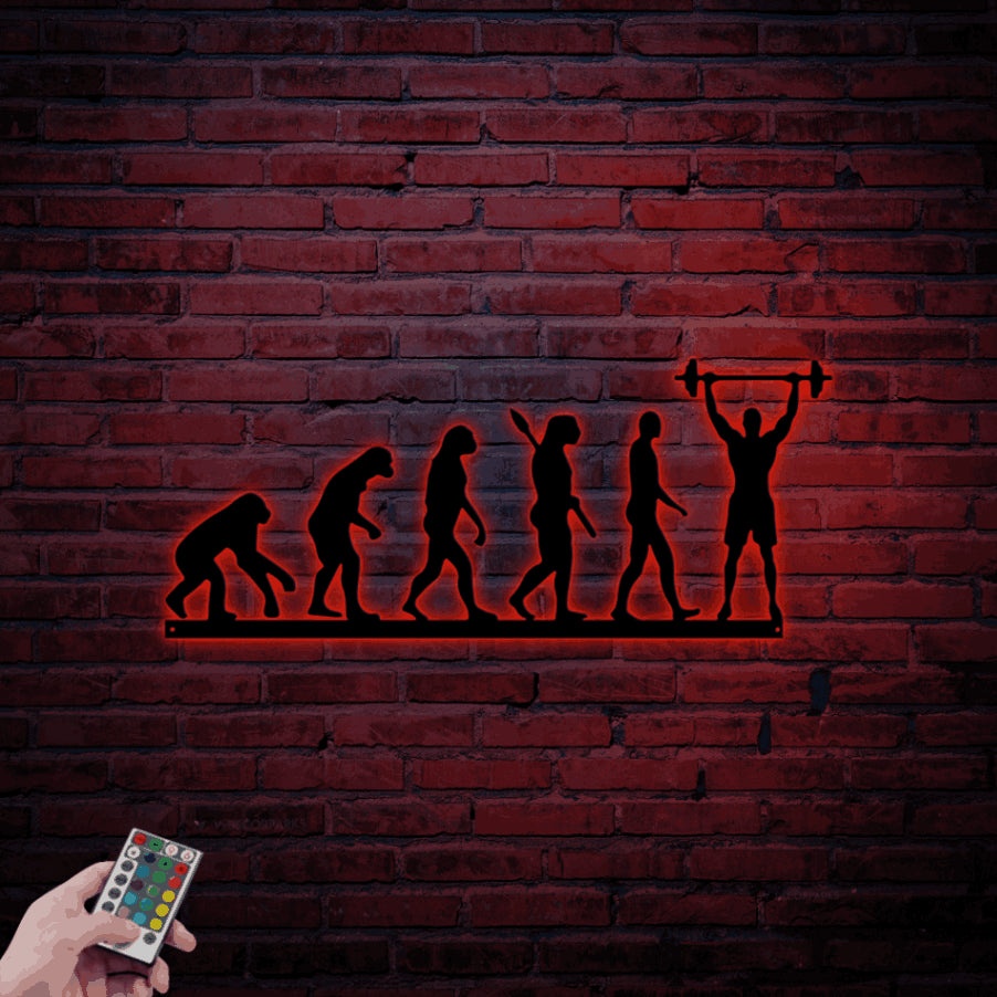 Gym Evolution Sign With Led Lights, Metal Funny Gym Wall Art, Gym Metal ...