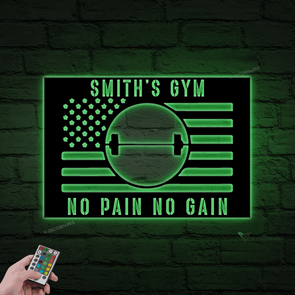 Gym Sign, Metal American Flag Gym Sign Led Lights, Custom Home Gym Sign ...