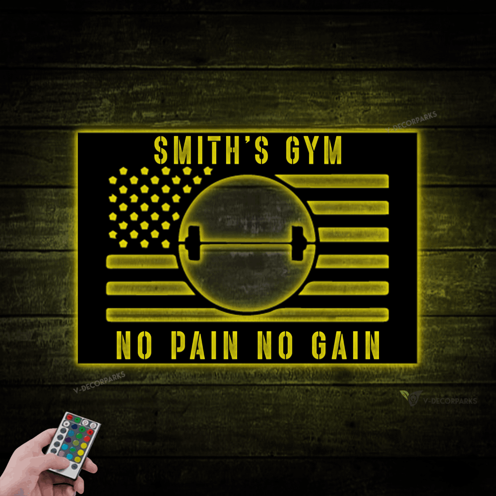 Gym Sign, Metal American Flag Gym Sign Led Lights, Custom Home Gym Sign ...