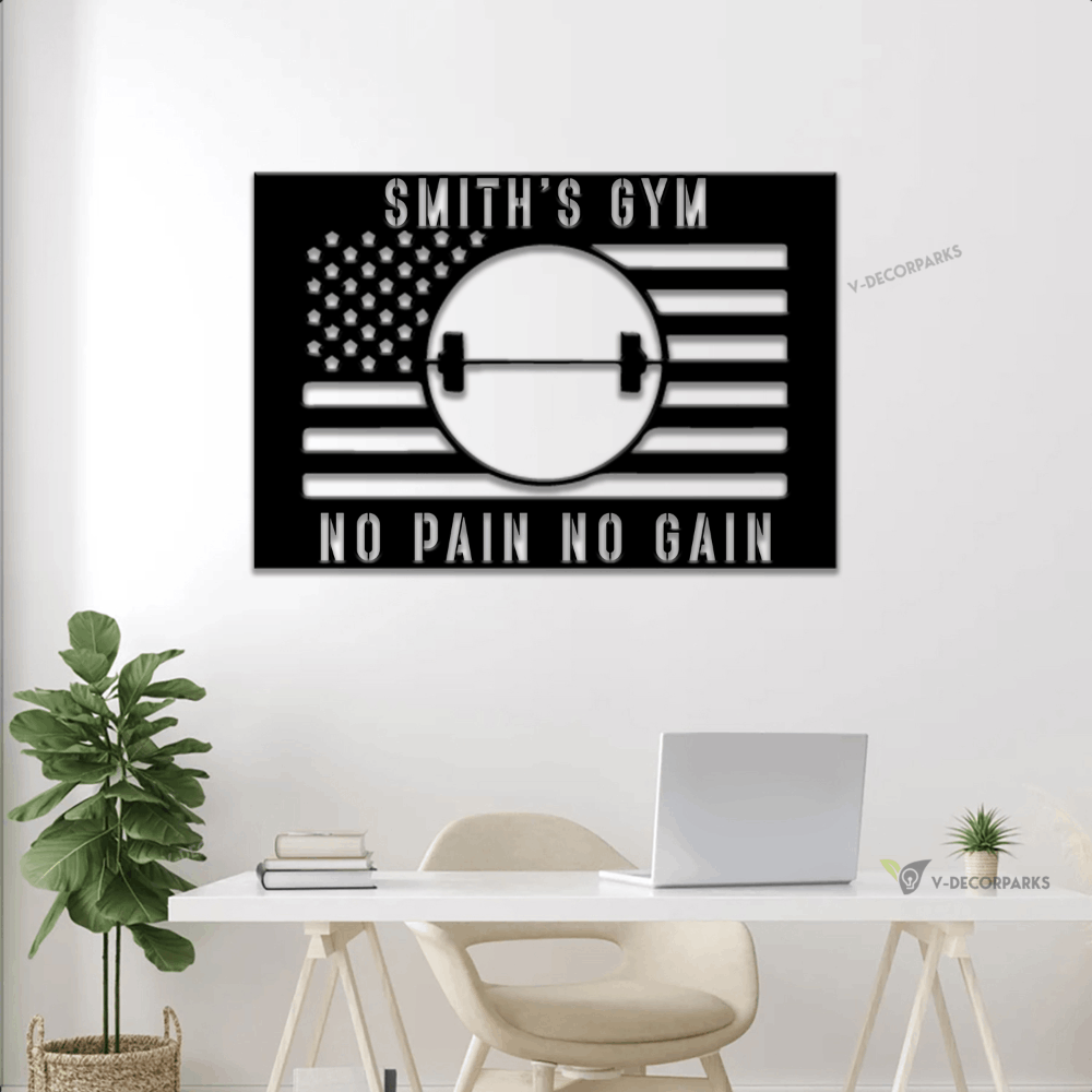 Gym Sign, Metal American Flag Gym Sign Led Lights, Custom Home Gym Sign ...