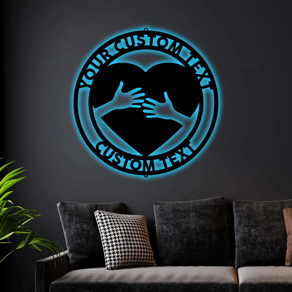 Hands Heart Sign With Led Lights, Monogram Wall Art Customized Hands ...