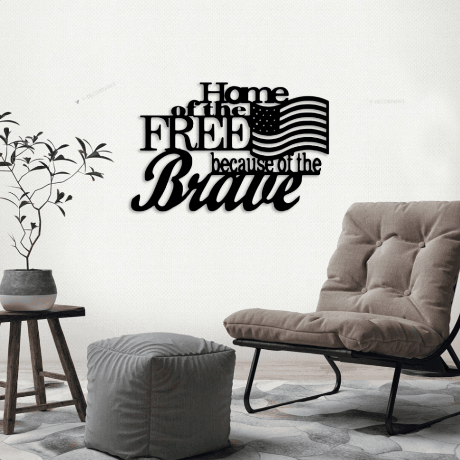 Home Of The Free Sign Led Lights, Monogram Wall Art Because Of The ...