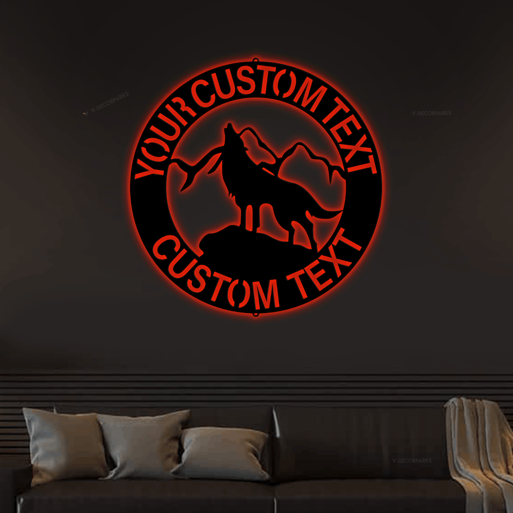 Howling Wolf Led Lights Sign Monogram Steel Sign, Personalized Howling ...