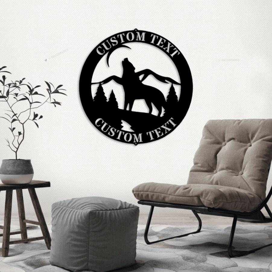 Howling Wolf Led Lights Sign Monogram Wall Art Personalized Howling ...