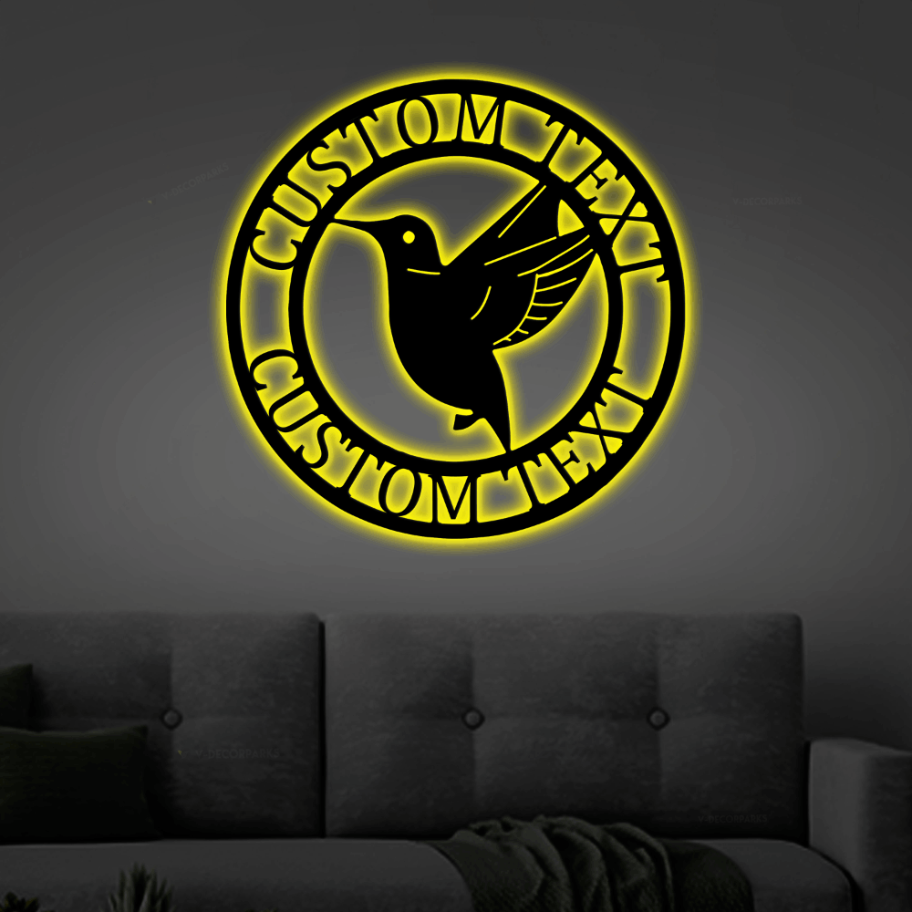 Hummingbird Led Lights Sign Monogram Steel Sign, Personalized ...