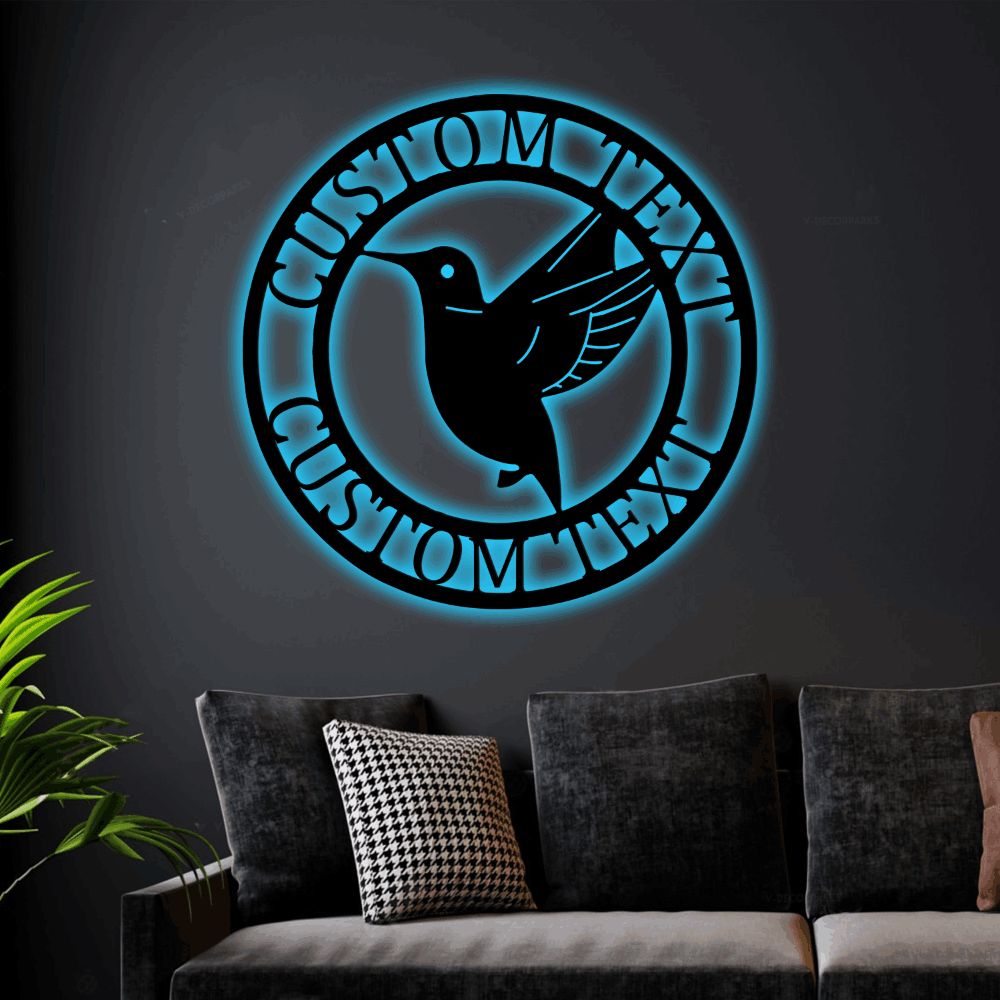 Hummingbird Led Lights Sign Monogram Steel Sign, Personalized ...