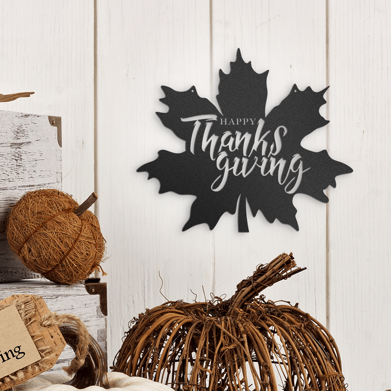 Happy Thanksgiving Leaf Metal Sign Wall Decor, Metal Sign Outdoor, Cut ...