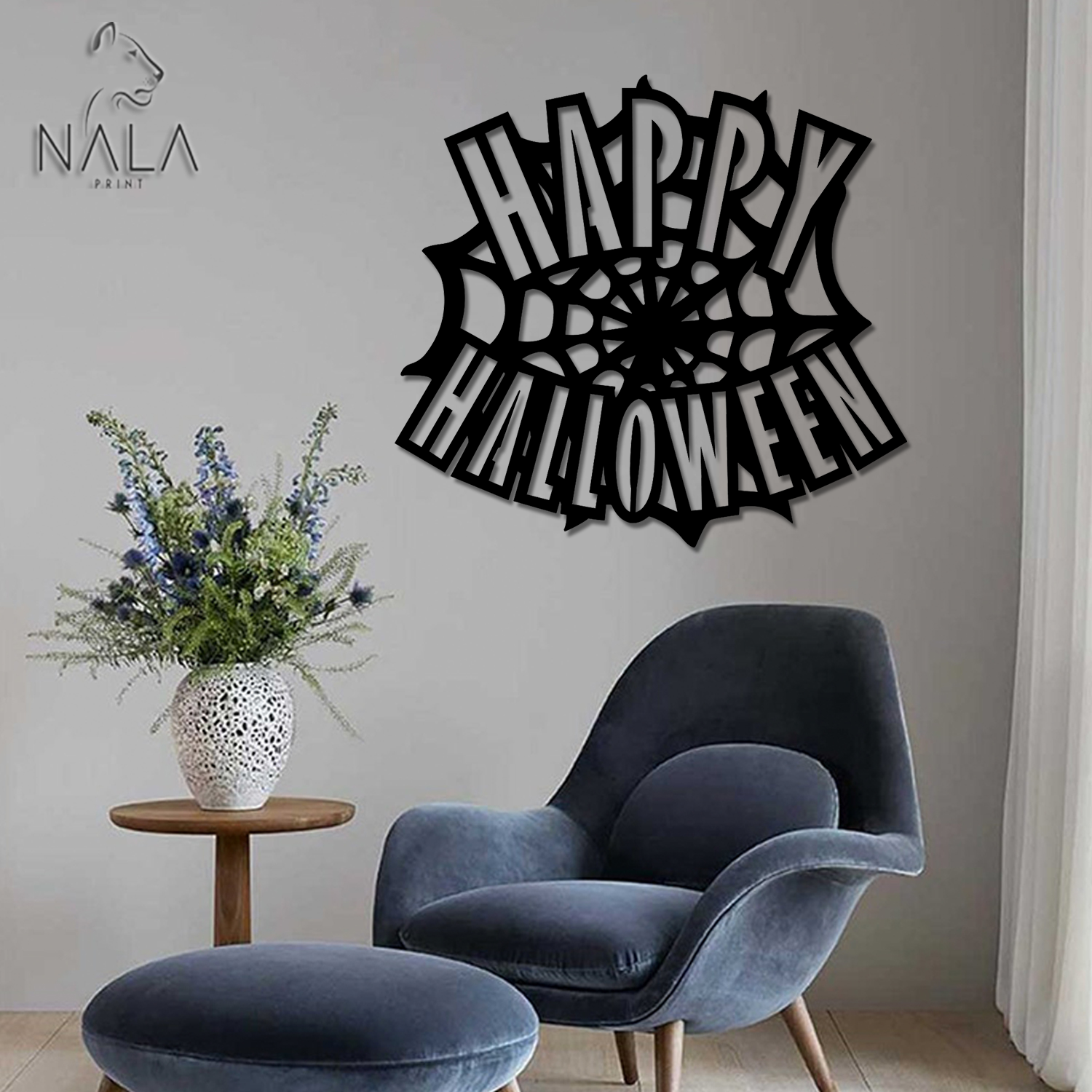 Happy Halloween Spider Web Metal Wall Art, Metal Wall Hangings, Spider ...