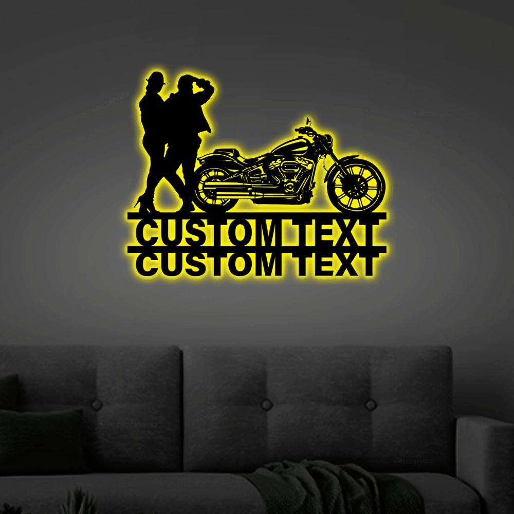 Custom Metal Motorcycle Sign Led Lights, Wall Art Decor Personalized ...