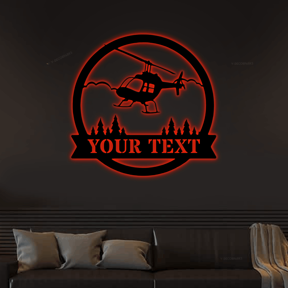 Helicopter Metal Sign With Led Lights, Pilot Gifts, Personalized ...