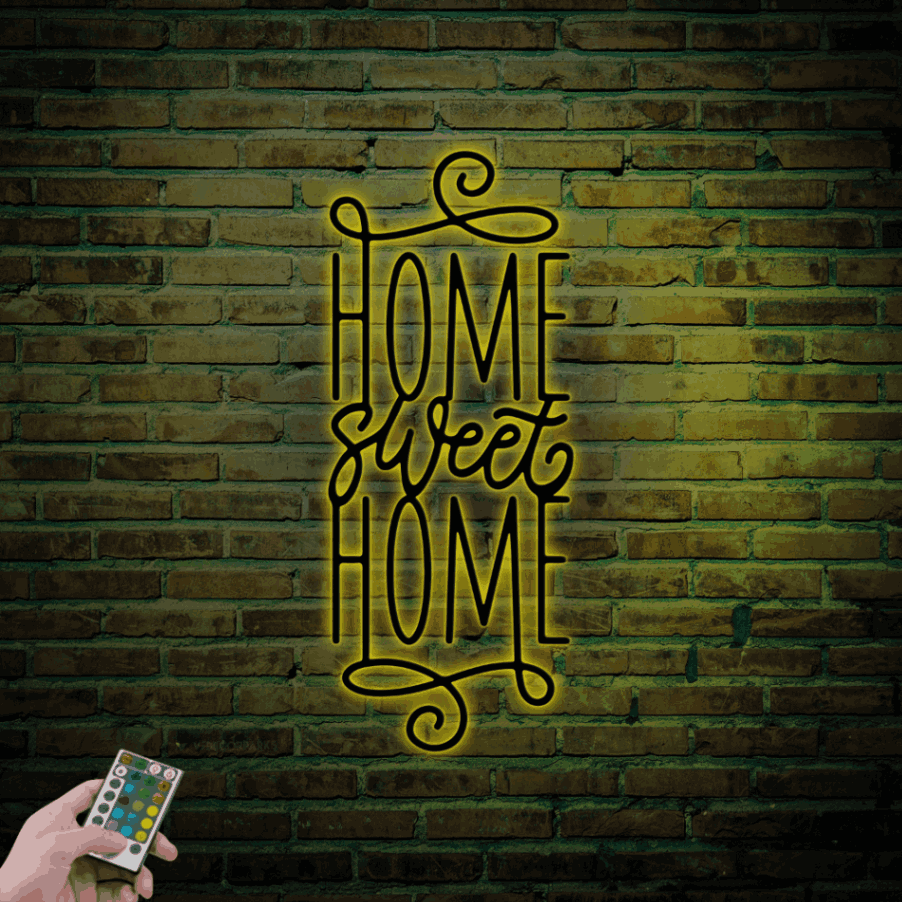 Home Sweet Home Sign With Led Lights, Home Metal Wall Art, Home Sweet ...