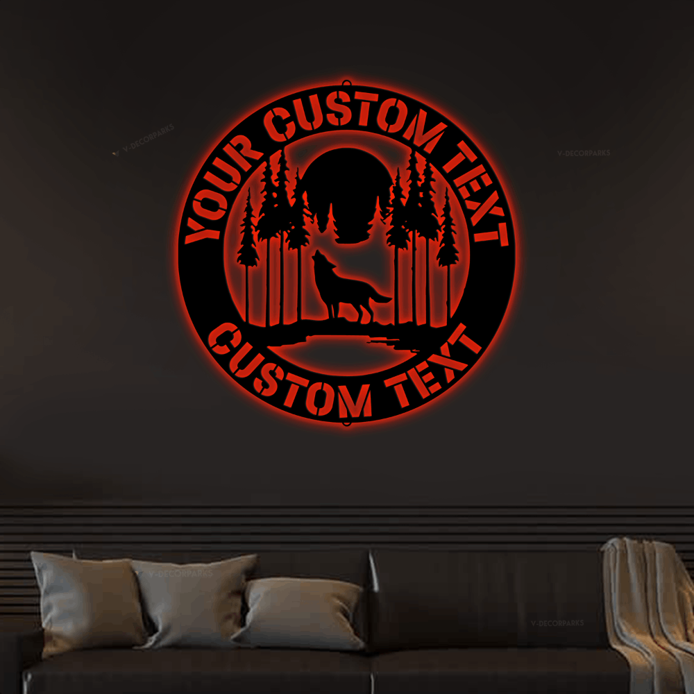 Howling Wolf Sign Led Lights Monogram Steel Sign Personalized Howling ...