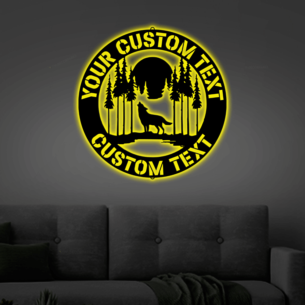 Howling Wolf Sign Led Lights Monogram Steel Sign Personalized Howling ...