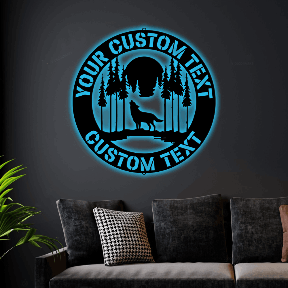 Howling Wolf Sign Led Lights Monogram Steel Sign Personalized Howling ...
