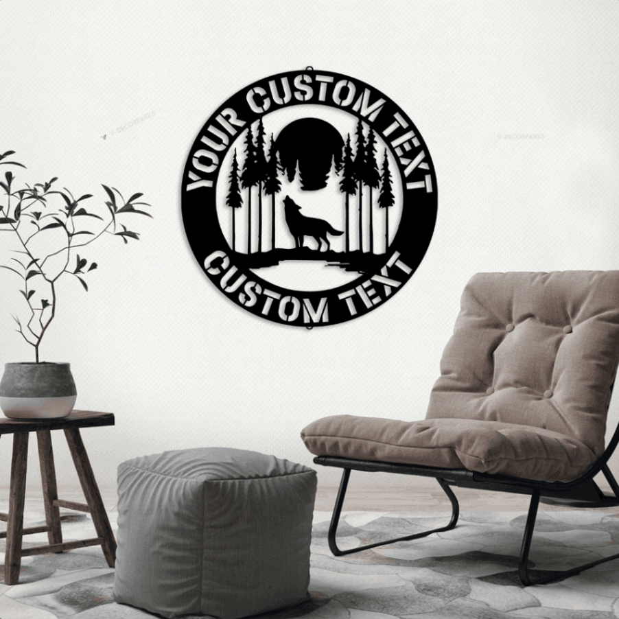 Howling Wolf Sign Led Lights Monogram Steel Sign Personalized Howling ...