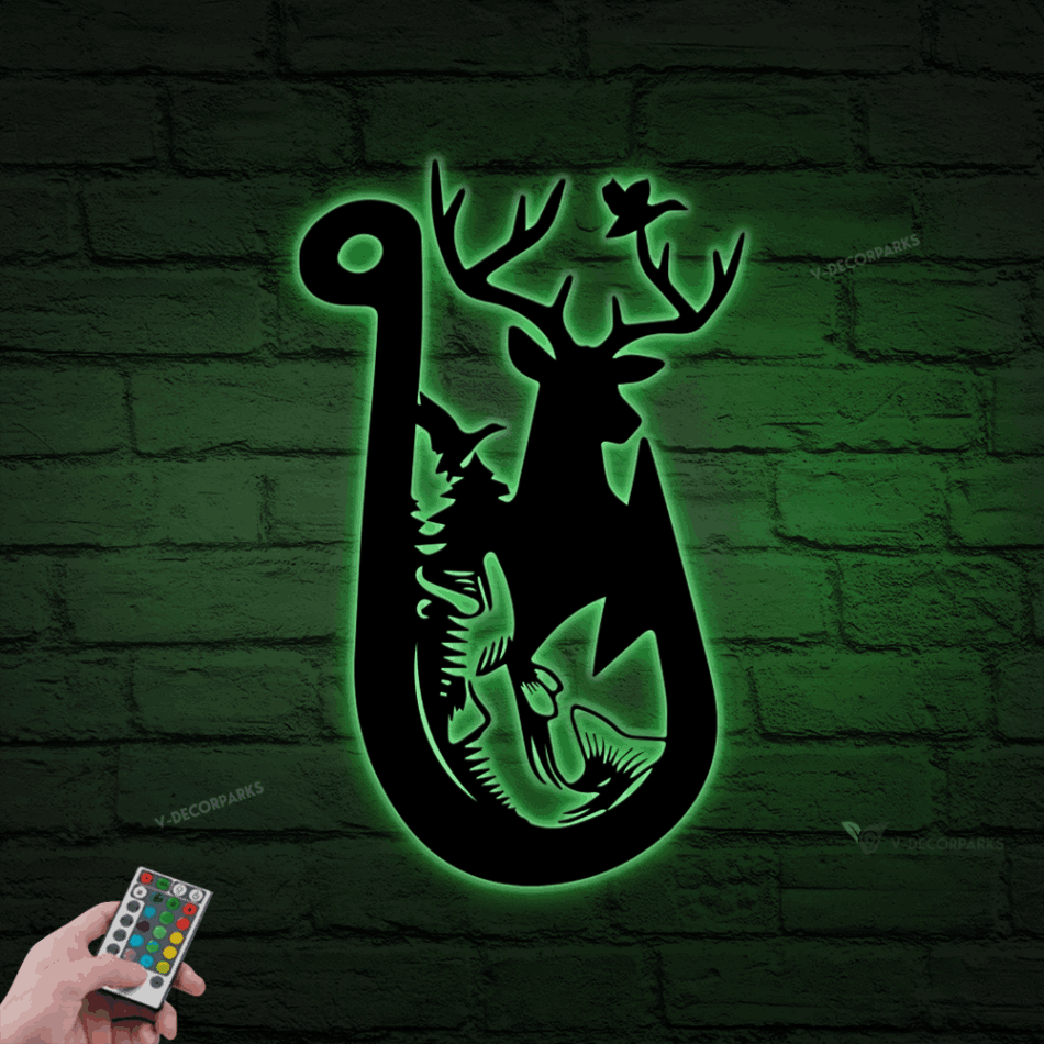 Hunting Metal Sign With Led Lights, Fishing Metal Wall Art, Deer Head ...