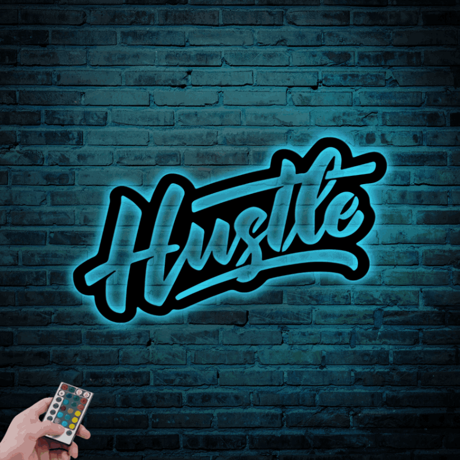 Hustle Sign With Led Lights, Hustle Metal Sign, Motivational Art ...