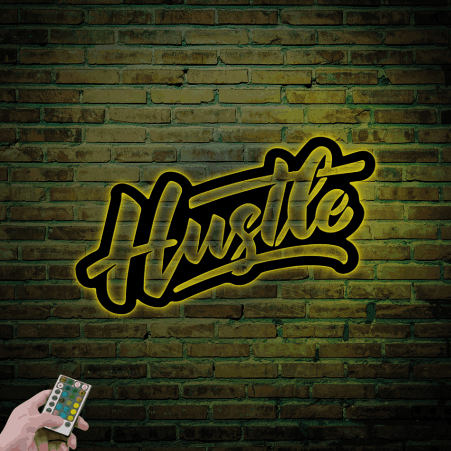 Hustle Sign With Led Lights, Hustle Metal Sign, Motivational Art ...