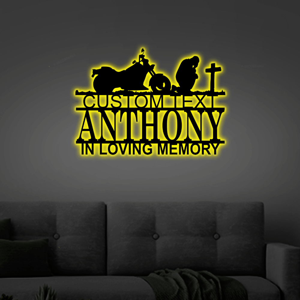 In Loving Memory With Led Lights, Memorial Biker Name Sign Personalized ...