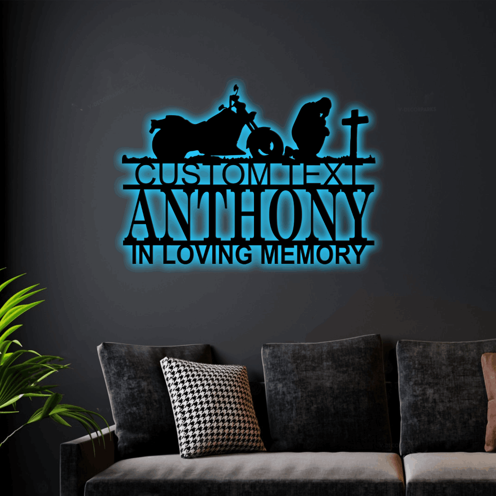 In Loving Memory With Led Lights, Memorial Biker Name Sign Personalized ...