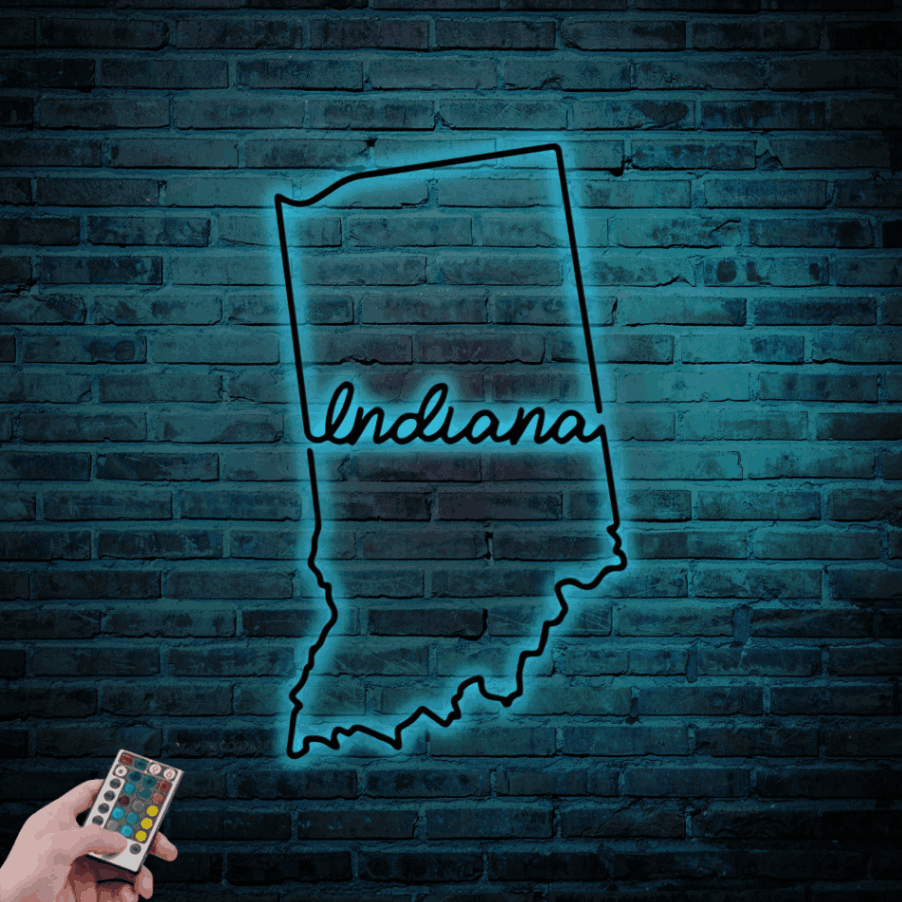 Indiana Sign With Led Lights, Indiana Wall Art, Metal Indiana Poster ...