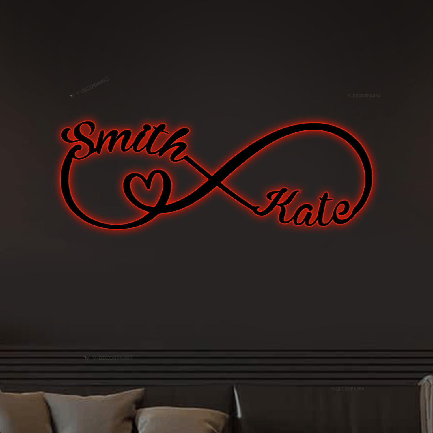 Infinity Heart Sign With Names Custom Family Name Metal Sign With Led ...