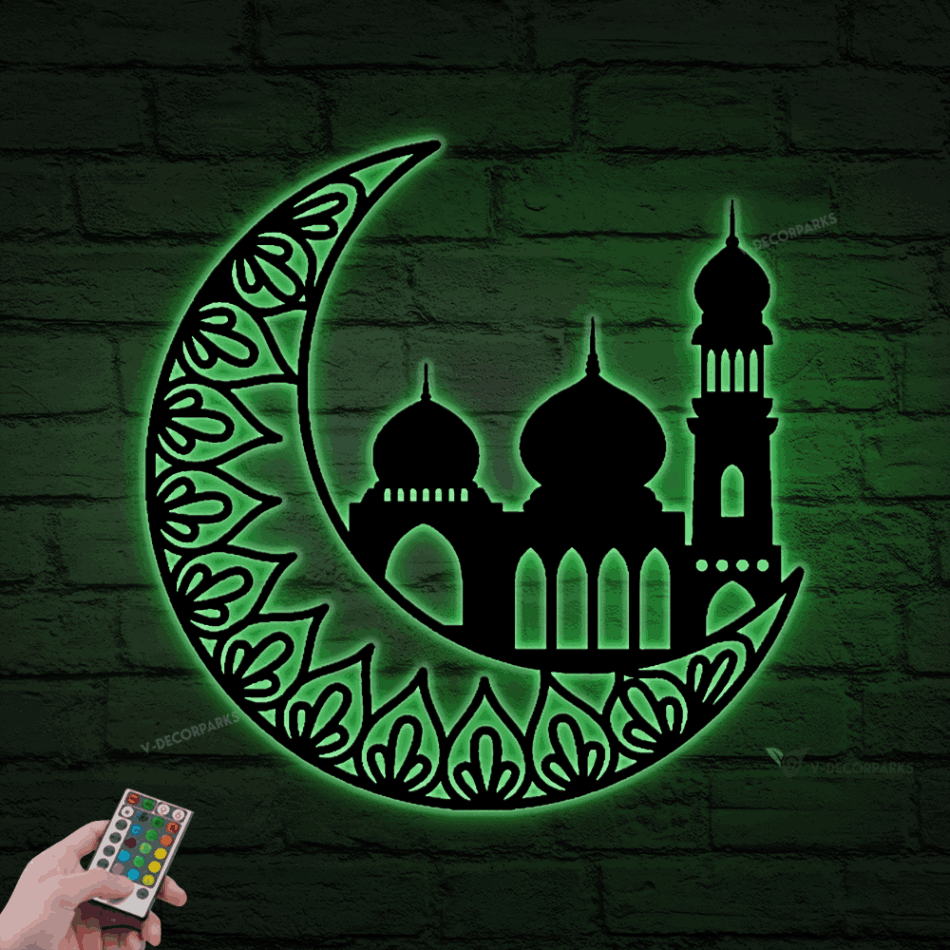 Islamic Muslims On The Moon Metal Sign With Led Lights, Mashallah ...