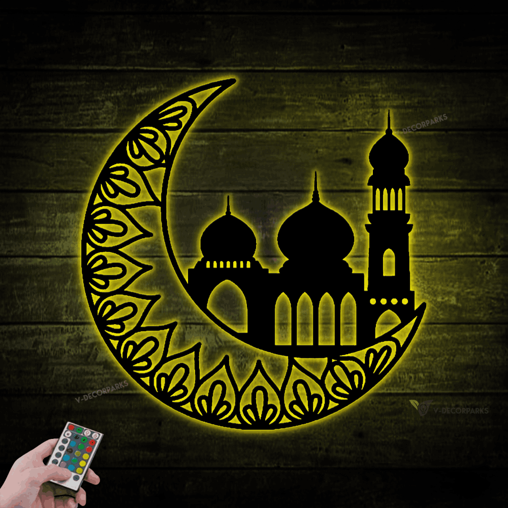 Islamic Muslims On The Moon Metal Sign With Led Lights, Mashallah ...