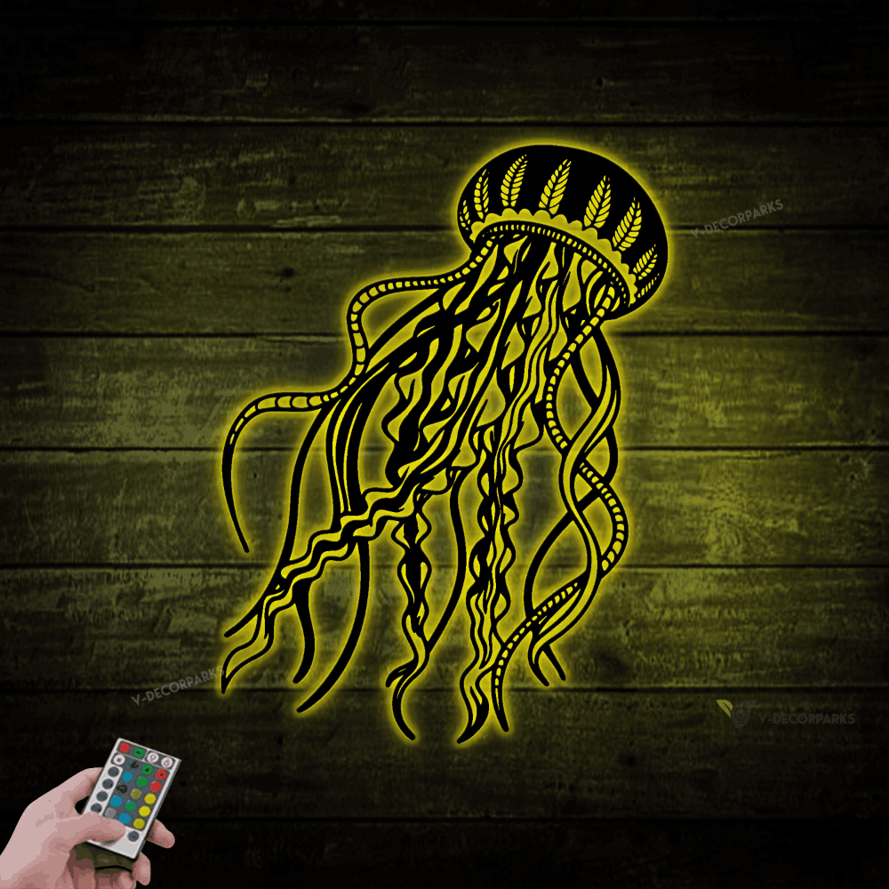 Jellyfish Metal Sign With Led Lights, Jellyfish Art, Beach House Decor ...