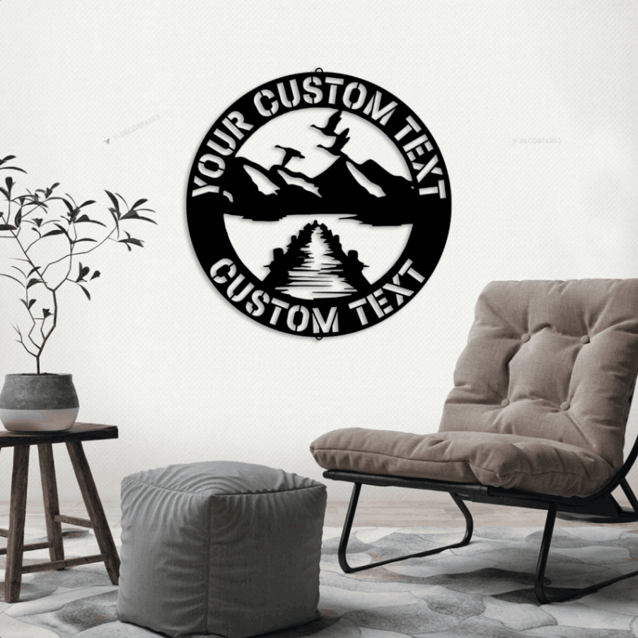 Lake Scene Led Lights Sign Monogram Steel Sign, Customized Lake Scene ...