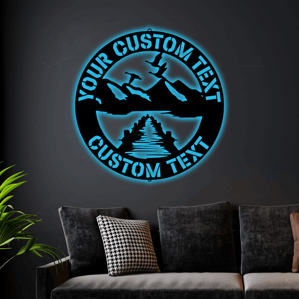 Lake Scene Led Lights Sign Monogram Steel Sign, Customized Lake Scene ...