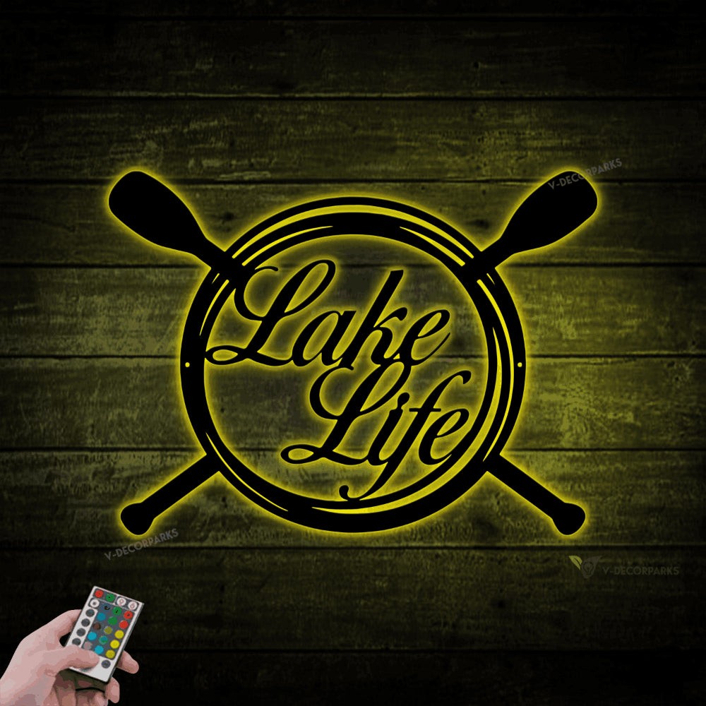 Lake Life Sign With Crossed Paddles Metal Wall With Led Lights, Lake ...