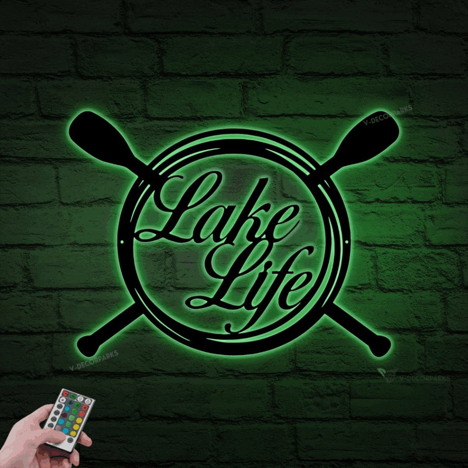 Lake Life Sign With Crossed Paddles Metal Wall With Led Lights, Lake ...