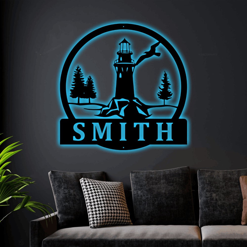 Lighthouse Metal Sign With Led Lights, Personalized Lighthouse Sign ...