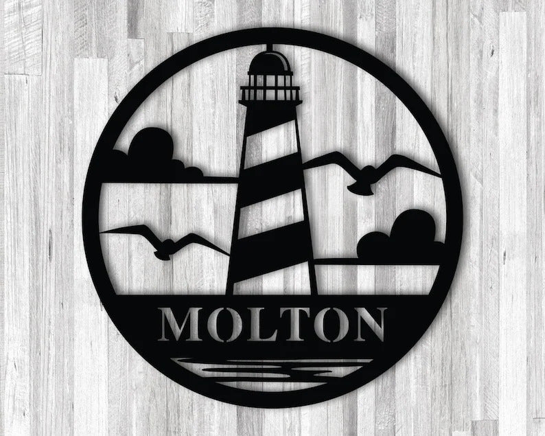 Customized Name Metal Wall Art, Lighthouse Vintage Metal Sign - Sea ...