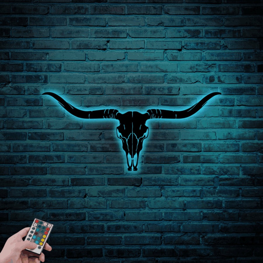 Longhorn Metal Wall Art With Led Lights, Longhorn Metal Art, Cow Skull ...