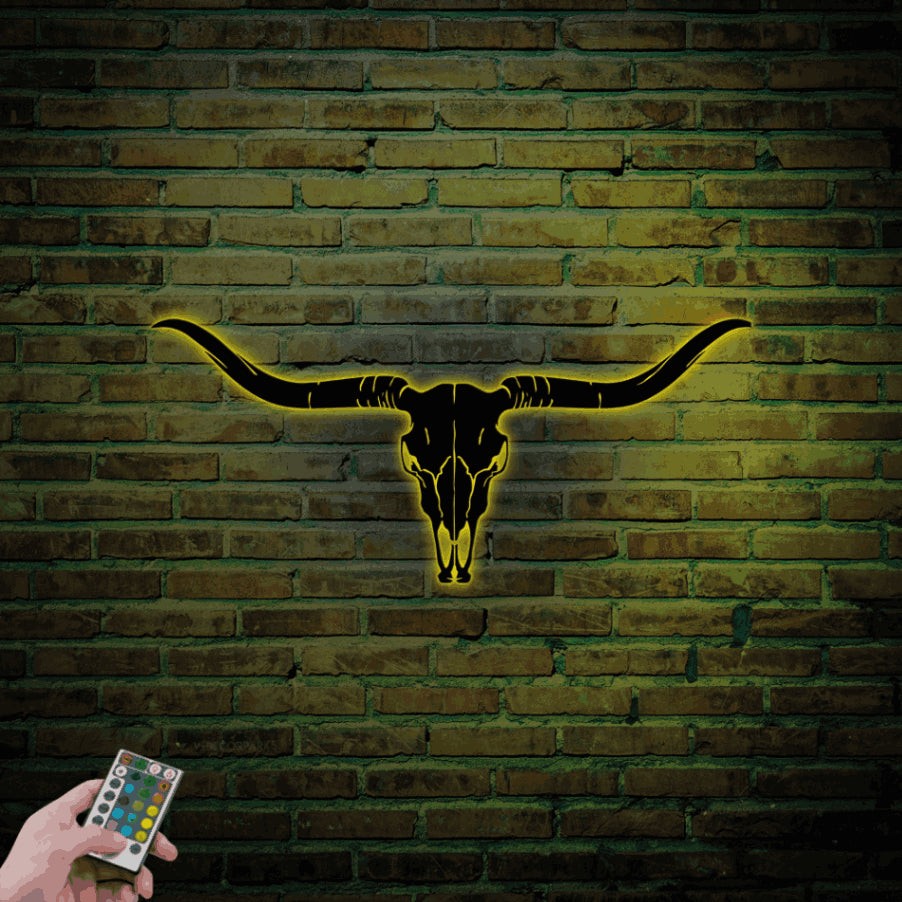 Longhorn Metal Wall Art With Led Lights, Longhorn Metal Art, Cow Skull ...
