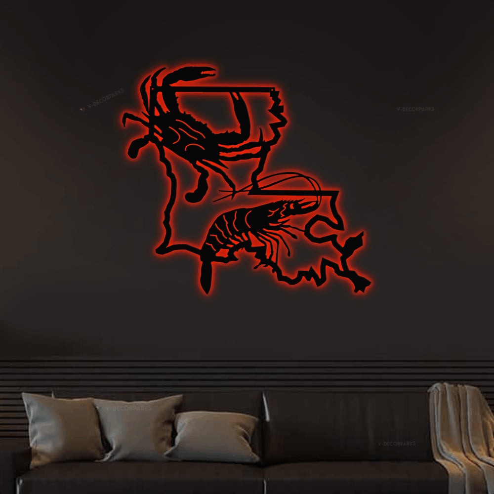 Louisiana Crab Shrimp Sign With Led Lights, Louisiana Metal Decor ...