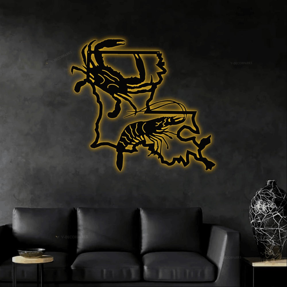 Louisiana Crab Shrimp Sign With Led Lights, Louisiana Metal Decor ...