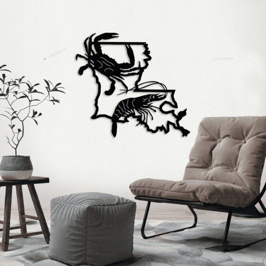 Louisiana Crab Shrimp Sign With Led Lights, Louisiana Metal Decor ...