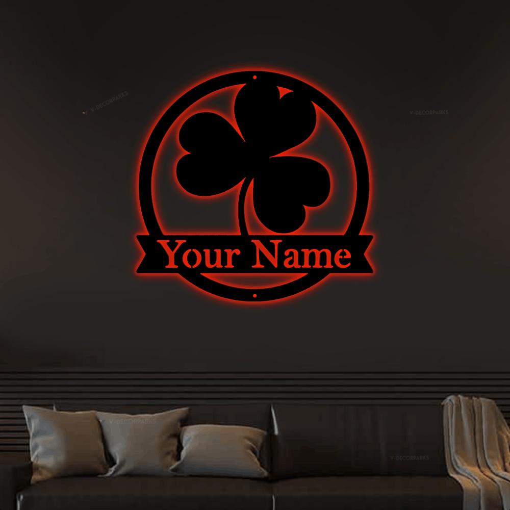 Lucky Shamrock With Led Lights, - Personalized 3 Leaf Clover - Metal ...