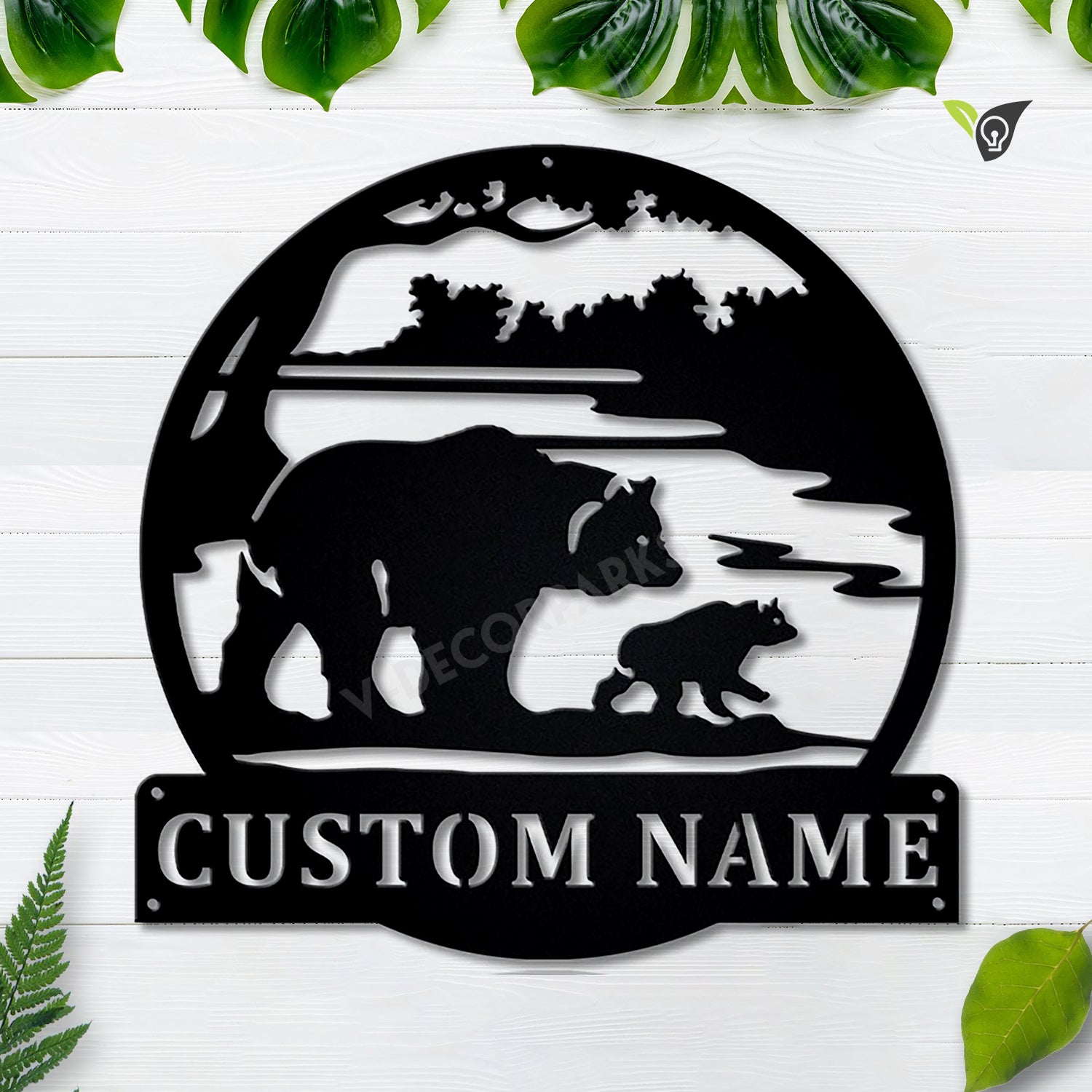 Personalized Bear & Cub Scenic Monogram Metal Sign Art, Custom Bear Cub ...