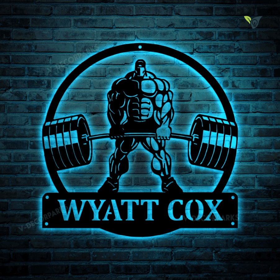 Personalized Powerlifting Sport Monogram Metal Sign With Led Lights Art ...