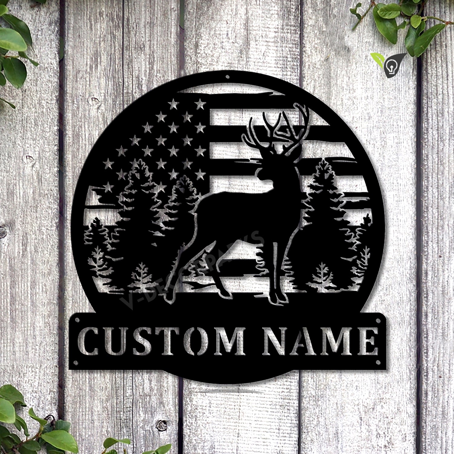 Usa Flag Deer Hunting Monogram Metal Sign Art, Metal Wall Art, Deer ...