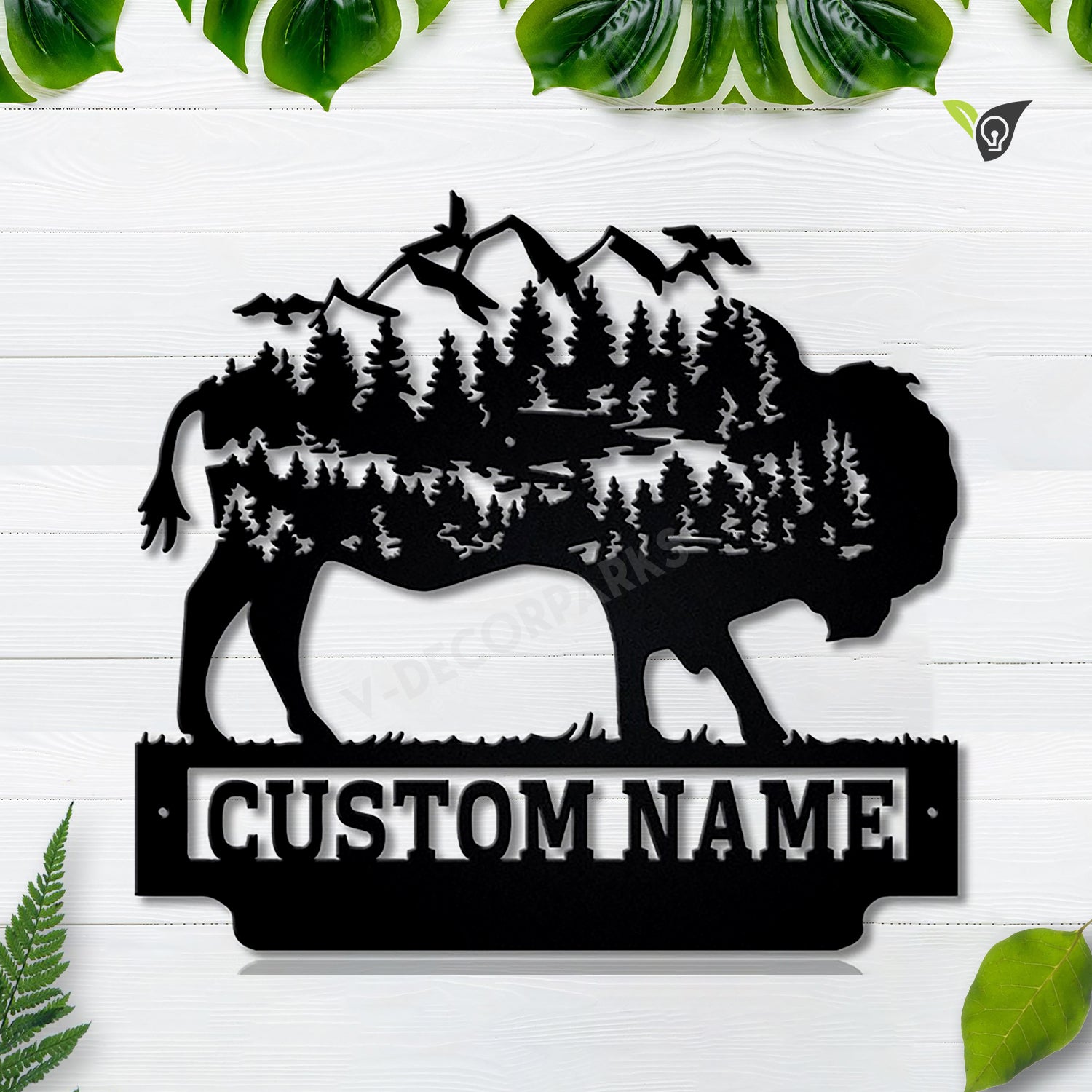 Personalized Forest Mountain Bison Metal Sign Art, Custom Forest ...