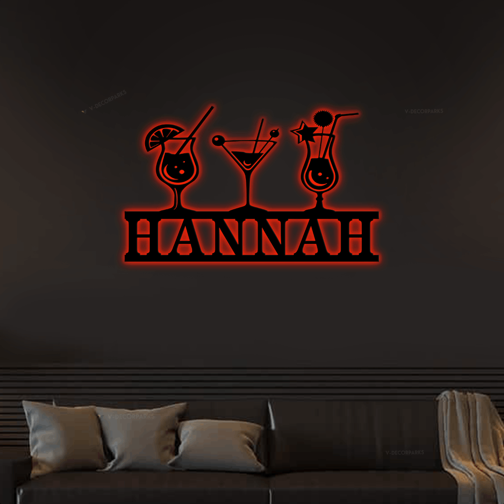 Metal Bar Sign With Led Lights, - Personalized Bar Theme Sign, Custom ...