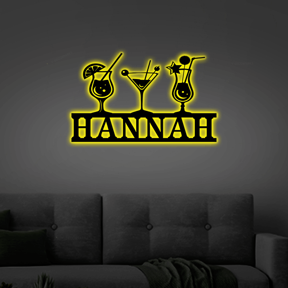 Metal Bar Sign With Led Lights, - Personalized Bar Theme Sign, Custom ...