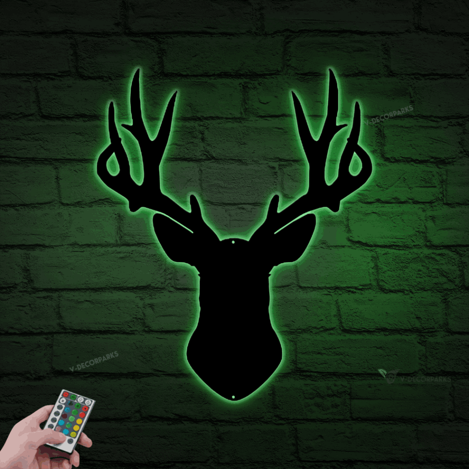 Metal Deer Head Sign Led Lights, Mancave Sign, Hunting Camp Sign, Deer ...